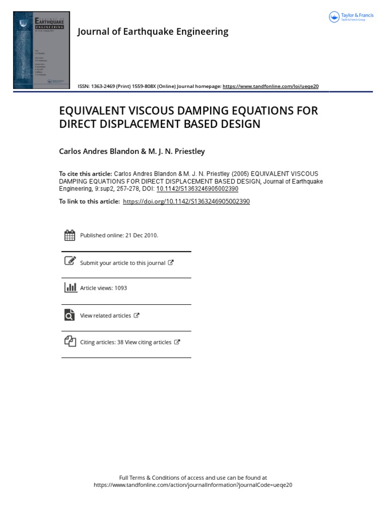 Equivalent Viscous Damping Equations For Direct Displacement Based ...