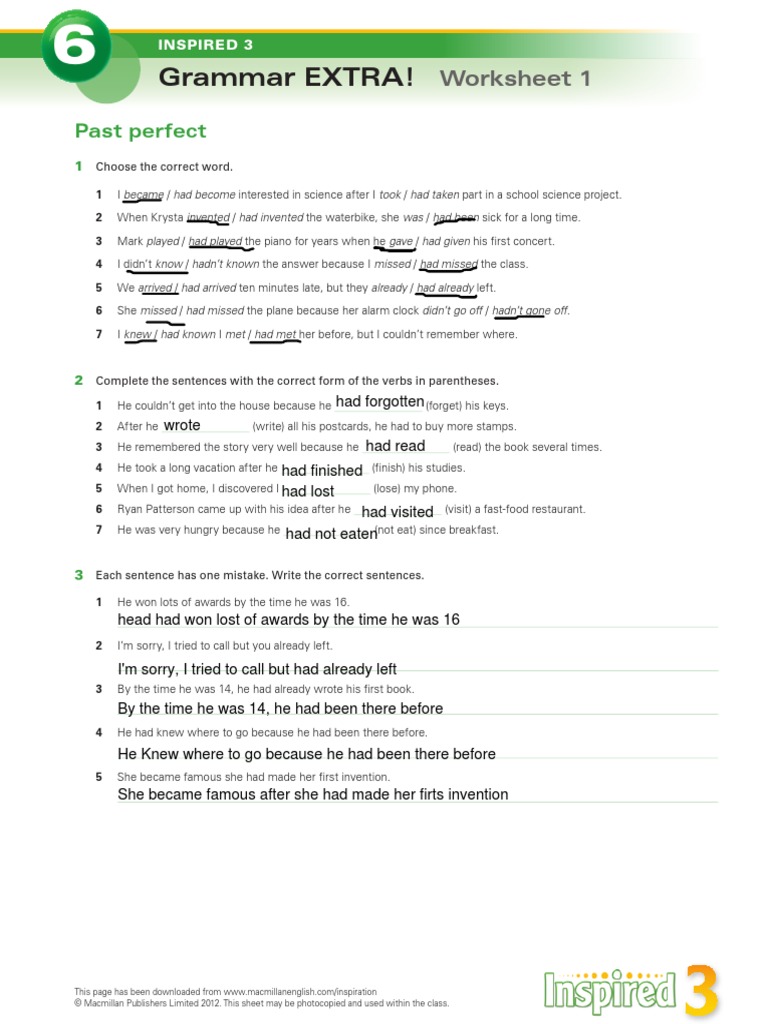 Grammar-EXTRA Inspired 3 Unit 6 Past Perfect | PDF | Languages ...