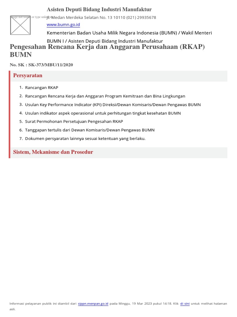 Unduh Standar Pelayanan - Pengesahan Rencana Kerja dan Anggaran Perusahaan (RKAP) BUMN.pdf | PDF
