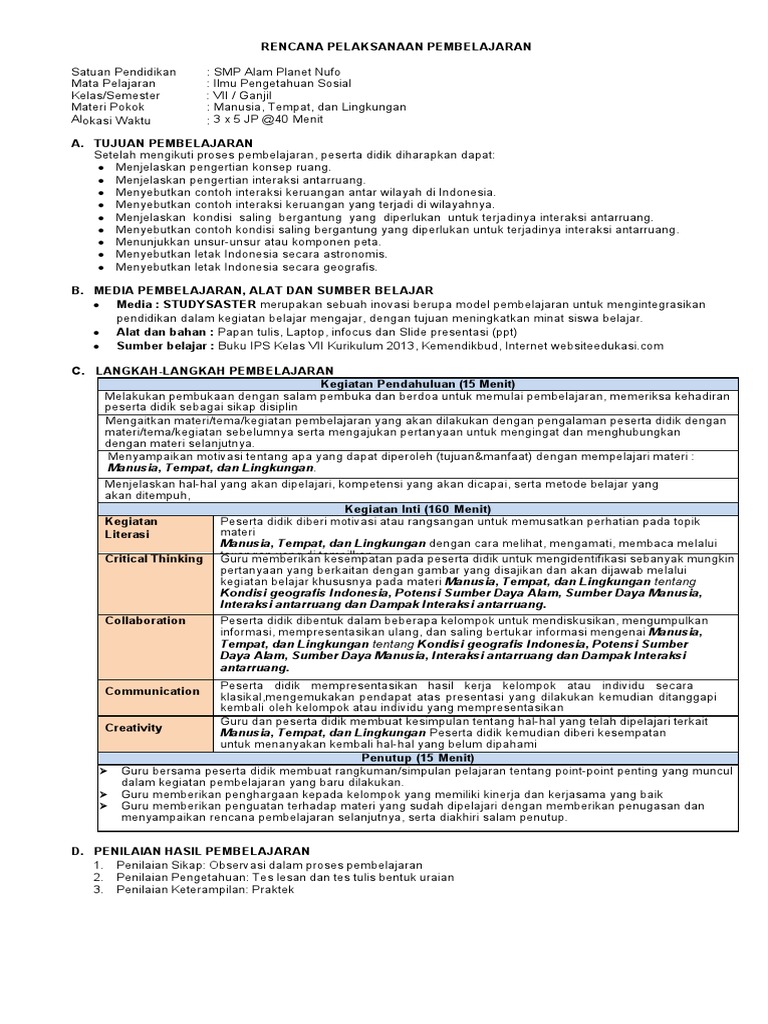 RPP 1 Lembar Ips Kelas 7 | PDF | Karier & Perkembangan