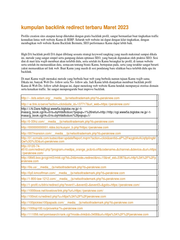 Kumpulan Backlink Redirect Terbaru Maret 2023 | PDF | Karier & Perkembangan