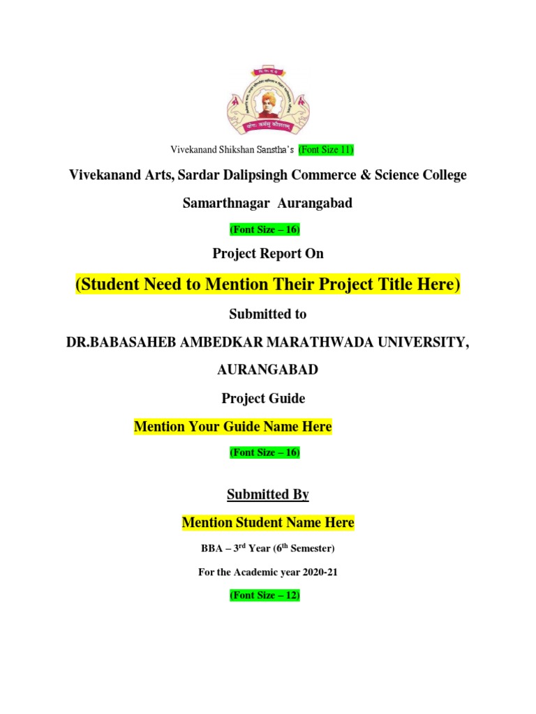 Vivekanand College Project Front Pages PDF | PDF
