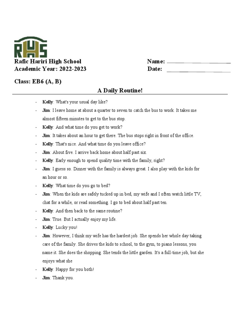 EB6 Daily Routine Script | PDF