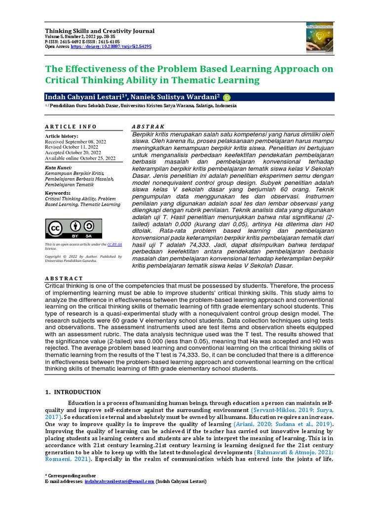 The Effectiveness of The Problem Based Learning Approach On Critical Thinking Ability in ...