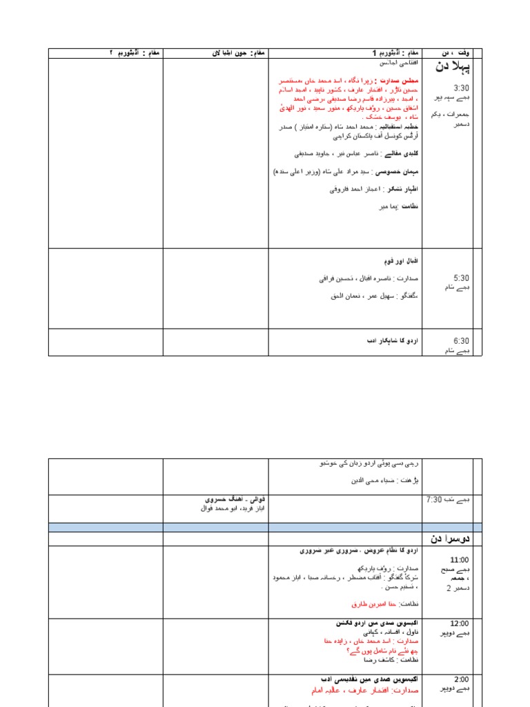 15th Urdu Conf Program Sched Day 1-4 Updated | PDF