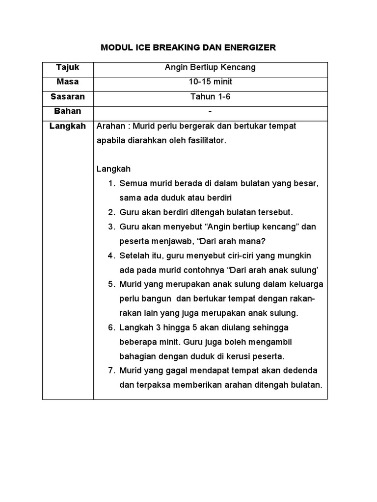 Modul Ice Breaking Dan Energizer PDF | PDF