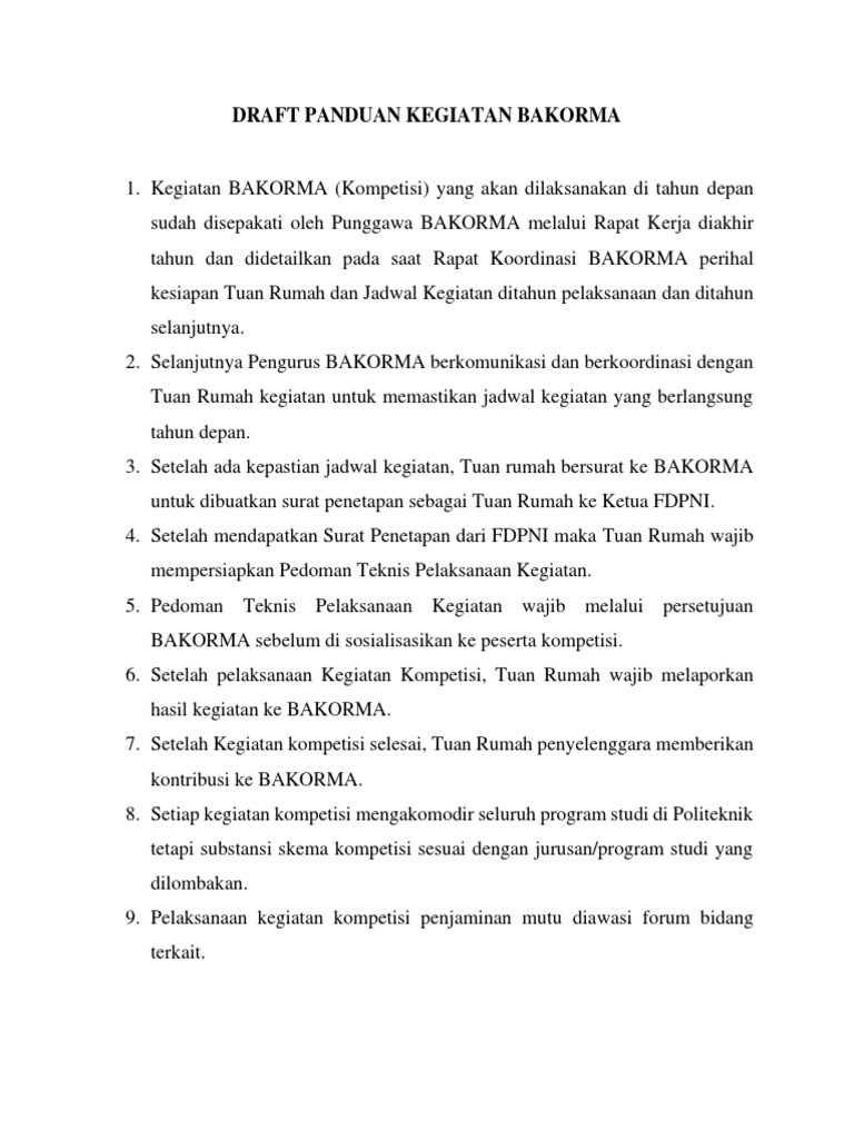 Draft PANDUAN KEGIATAN BAKORMA 2023 PDF | PDF