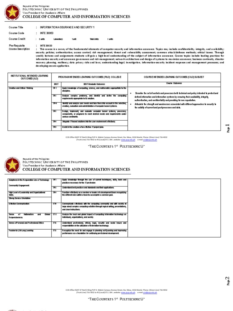 INTE 302 Information Assurance and Security 1 | PDF | Information ...
