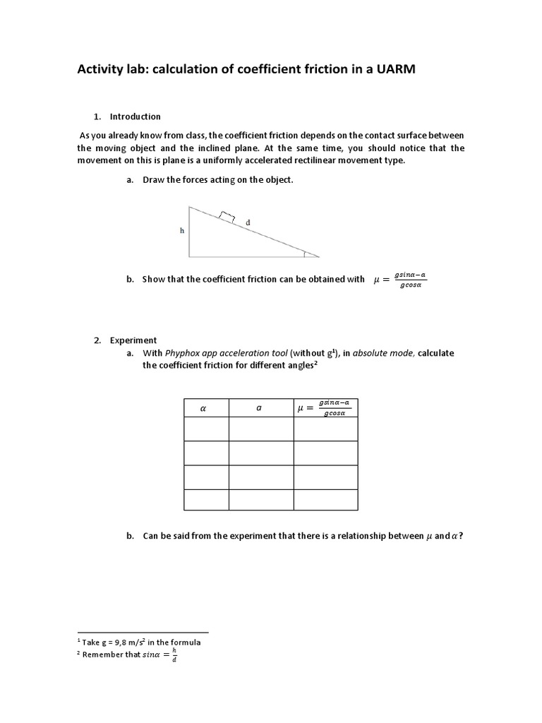 Activity Lab 4º ESO Friction | PDF