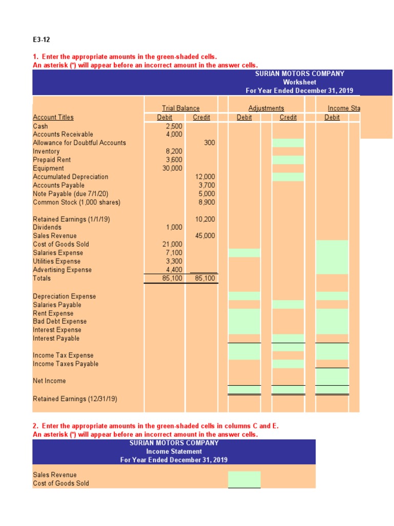 Wahlen Int3e EX03-12 | PDF | Debits And Credits | Expense