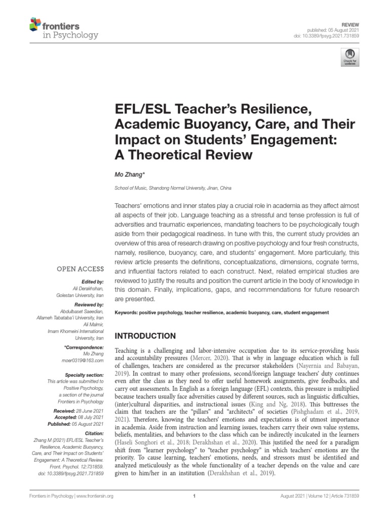 EFLESL Teachers Resilience Academic Buoyancy Care | PDF | Psychological ...