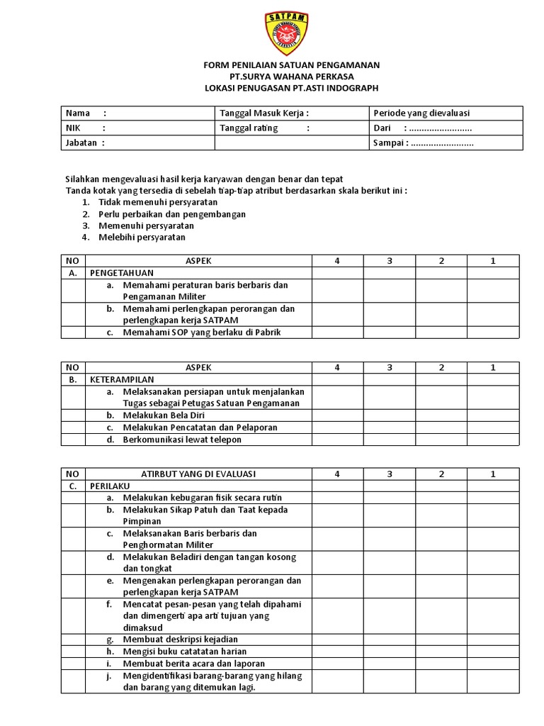 Form Penilaian Kinerja Satpam | PDF