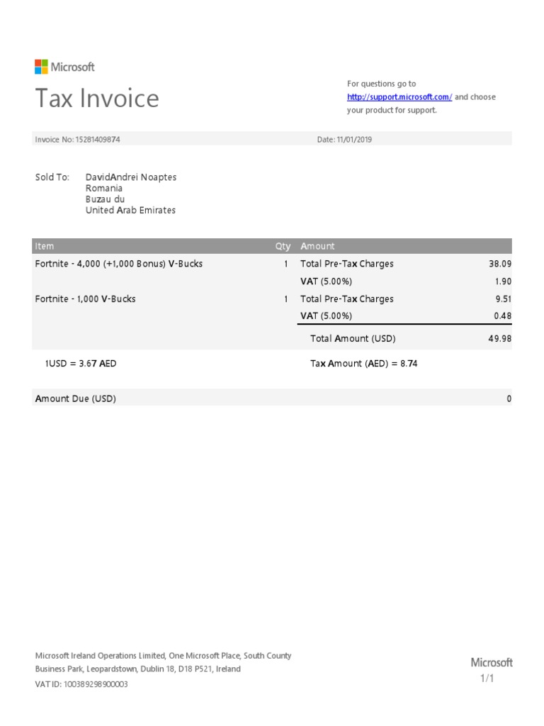 Tax Invoice: Sold To: Davidandrei Noaptes Romania Buzau Du United Arab ...