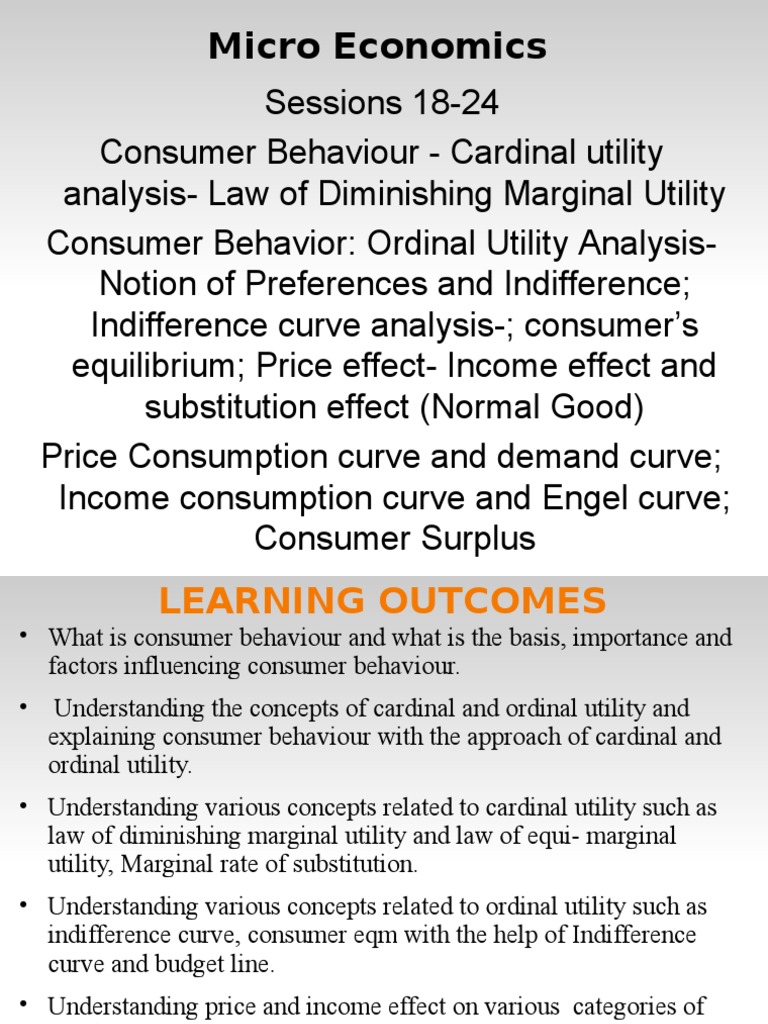 Microeconomics I Session 18-24 Consumer Behaviour | PDF | Utility | Economic Surplus