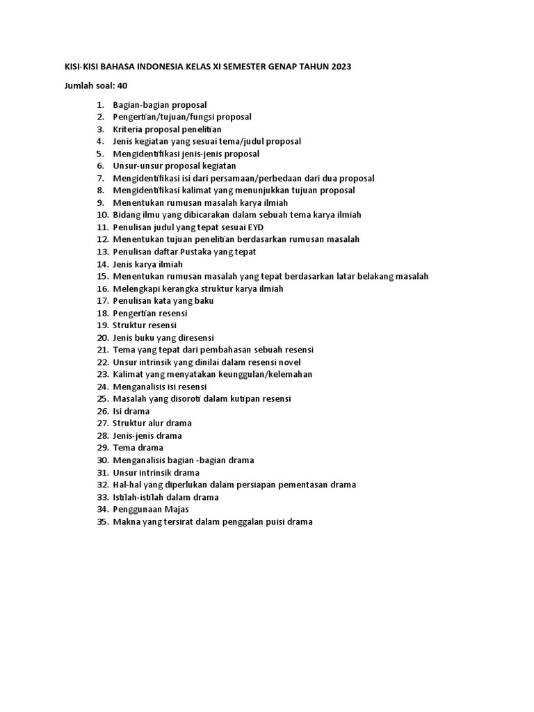 Kisi Kisi Pas Genal Xi-2023 | PDF