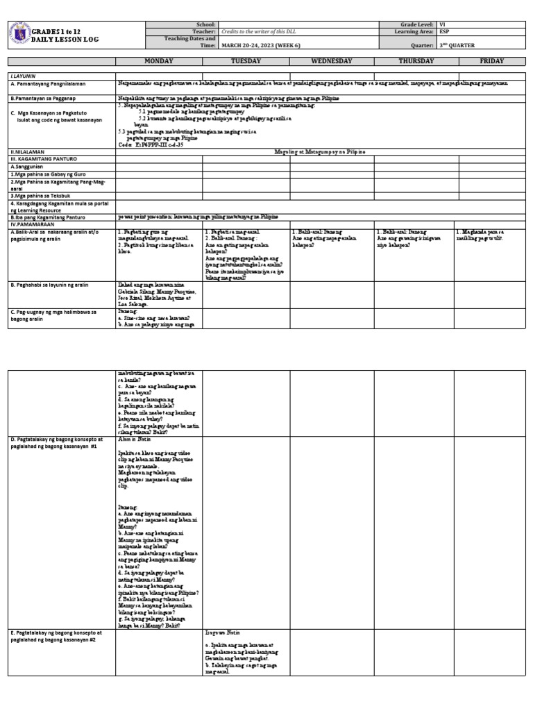 DLL - Esp 6 - Q3 - W6 | PDF