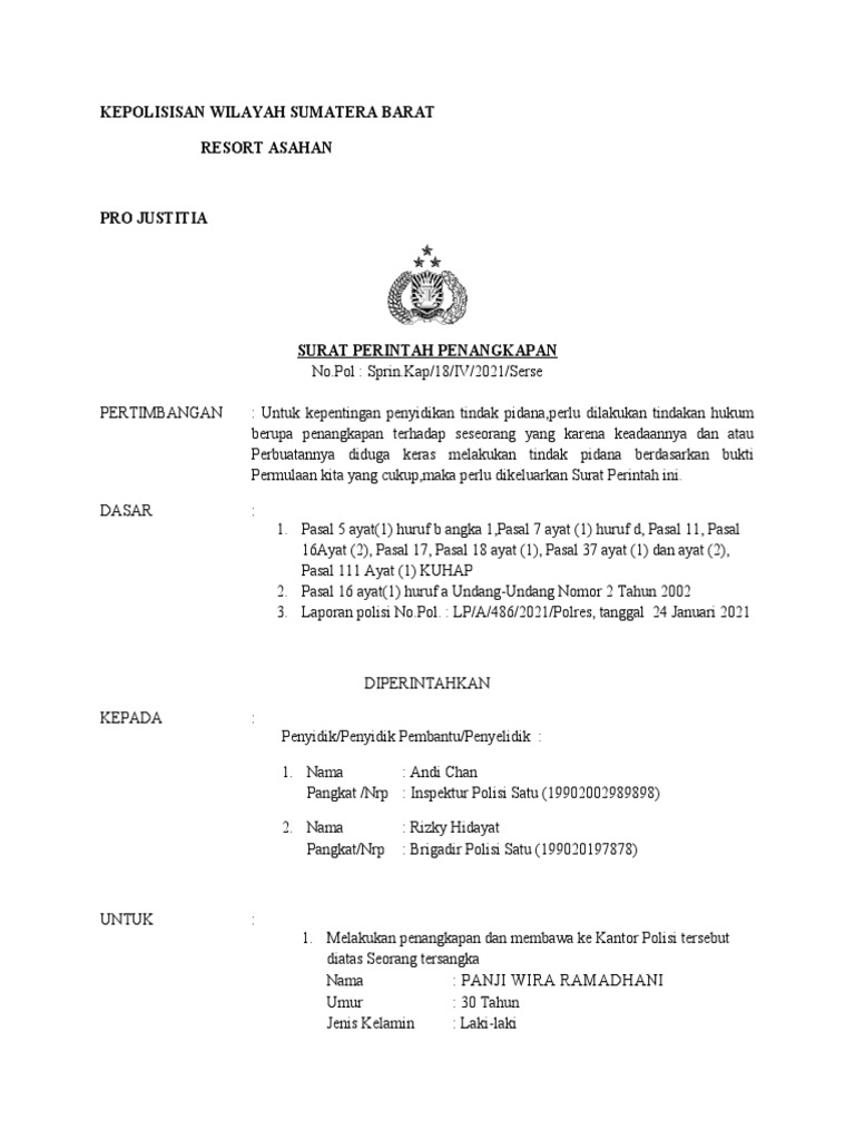 Surat Perintah Penangkapan | PDF