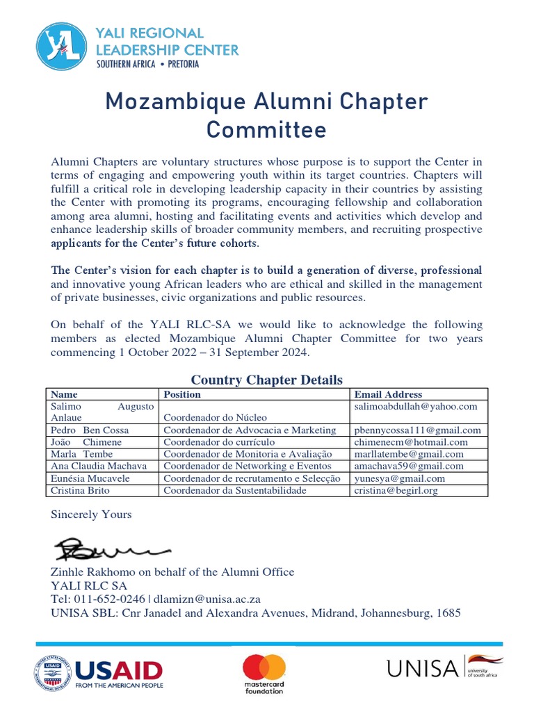 Mozambique - Chapter Committee Letter PDF | PDF | Career & Growth ...