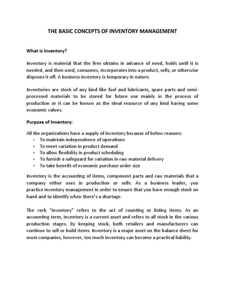 The Basic Concepts of Inventory Management | Download Free PDF ...