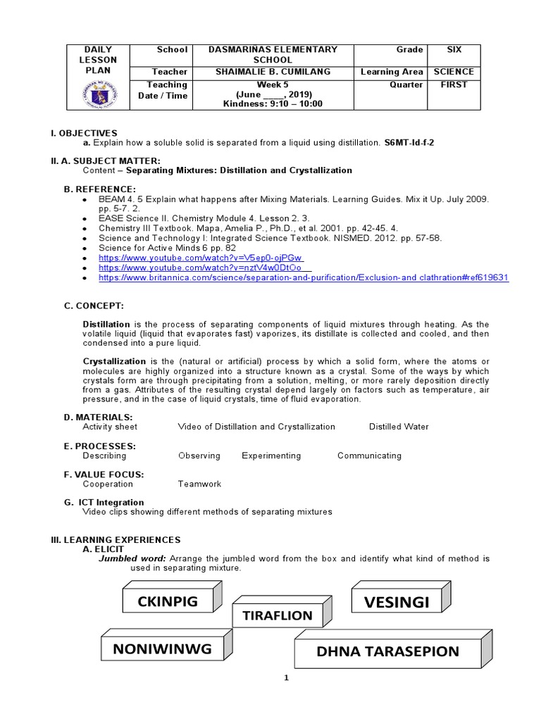 Q1-W5-D5-Separating Mixtures - Distillation | PDF | Distillation | Crystallization