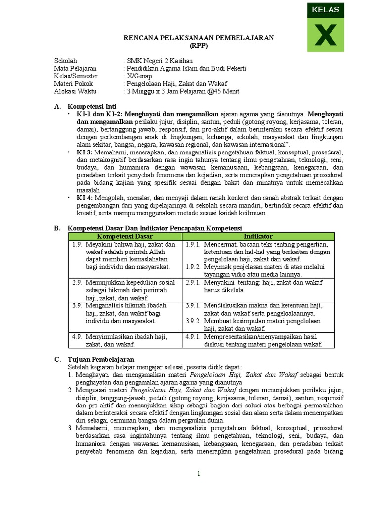 RPP K13 Kelas X - Genap - 4. Pengelolaan Haji Zakat Dan Wakaf | PDF