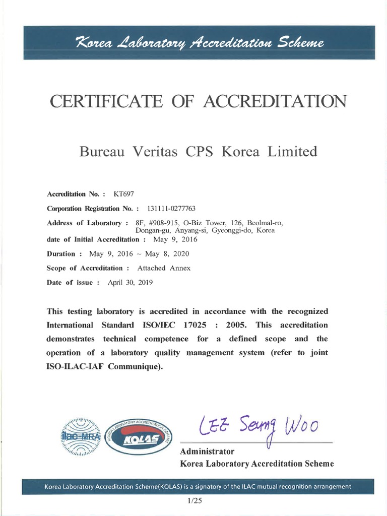 KT697 Bereau Veritas CPS Korea Limited Eng v1 | PDF | Chromium | Textiles