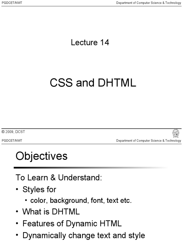 Lecture14 Css Dhtml Pdf Dynamic Html Html Element 0544