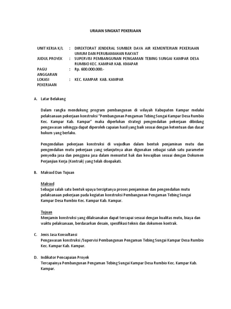 URAIAN SINGKAT PEKERJAAN SPV RUMBIO | PDF