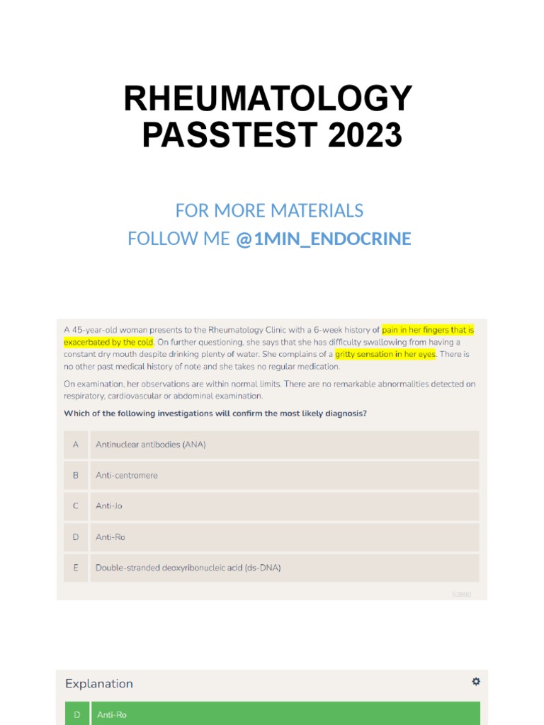 1rheumatology Pastest 2023 PDF | PDF