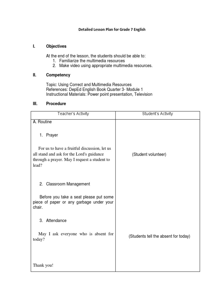 DLP For English 4 | PDF | Multimedia | Classroom Management