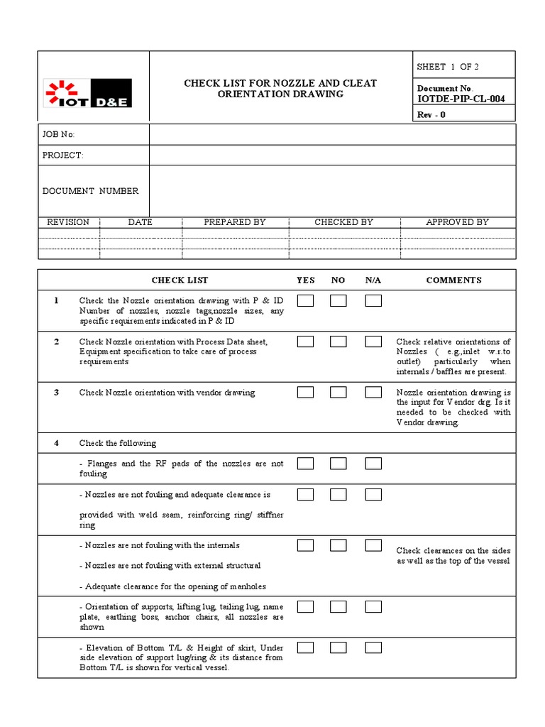 IOTDE-PIP-CL-004 Rev 0 Check List For Nozzle and Cleat Orientation ...