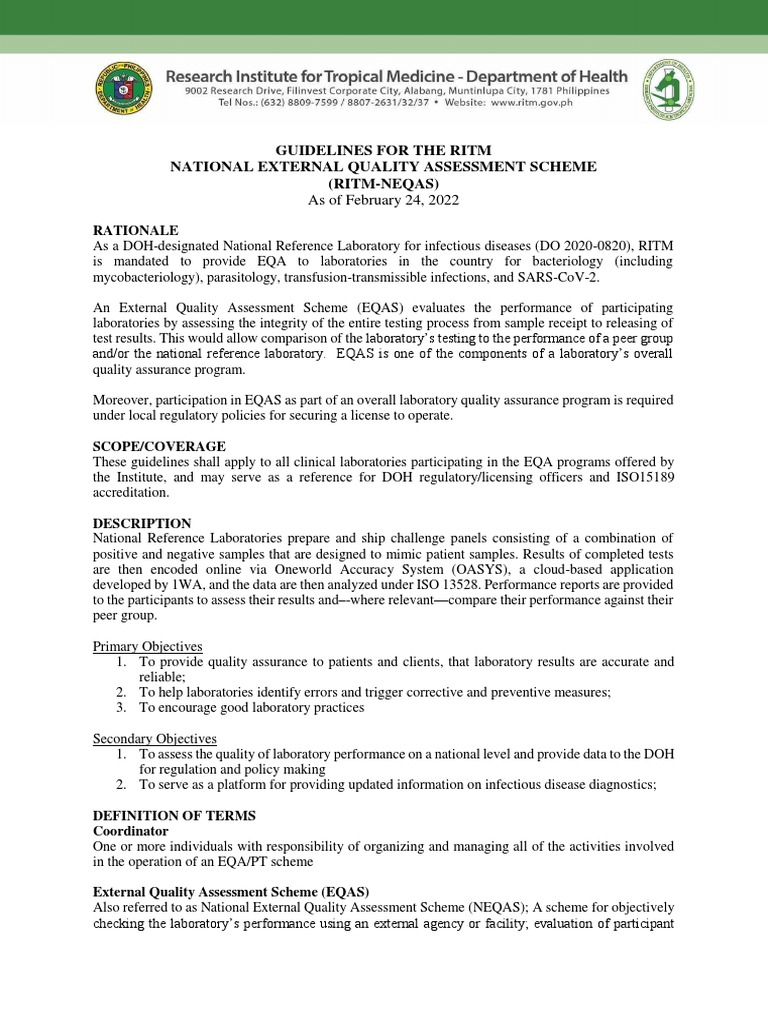 Guidelines For Ritm Integrated National External Quality Assurance ...