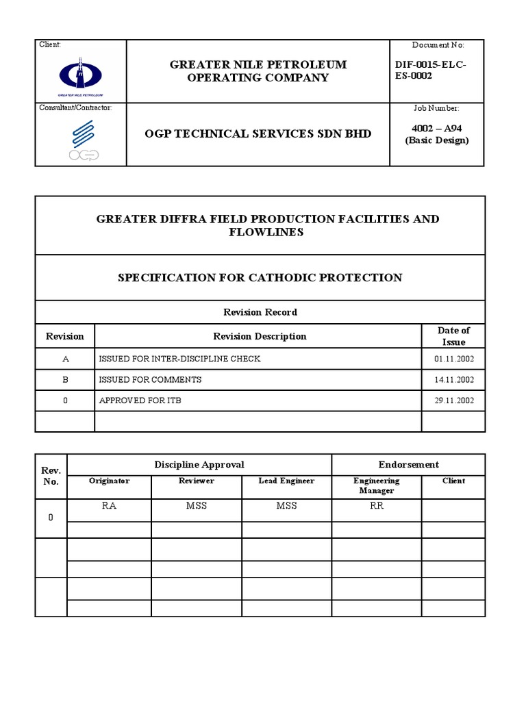Cathodic Protection Specification for Pipelines and Tanks | PDF | Anode ...