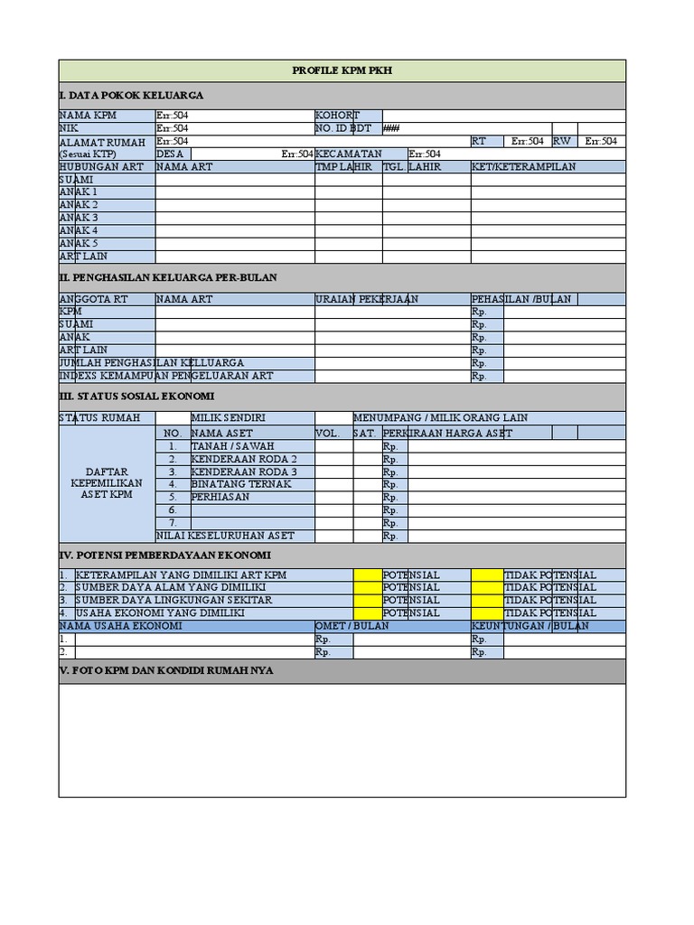 Profil KPM PKH FORMAT EXCEL | PDF