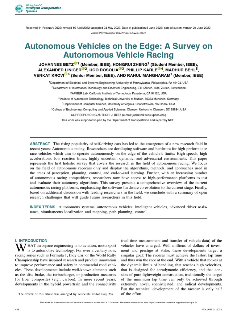 Autonomous Vehicles On The Edge A Survey On Autonomous Vehicle Racing ...