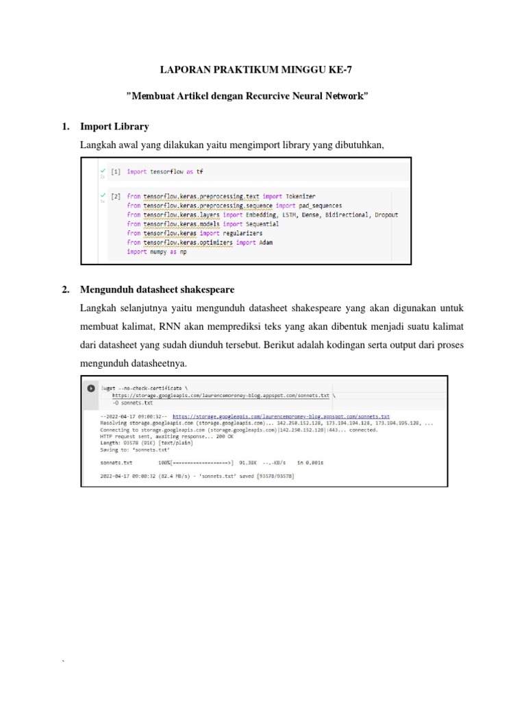 Laporan Praktikum RNN | PDF | Teknologi & Rekayasa