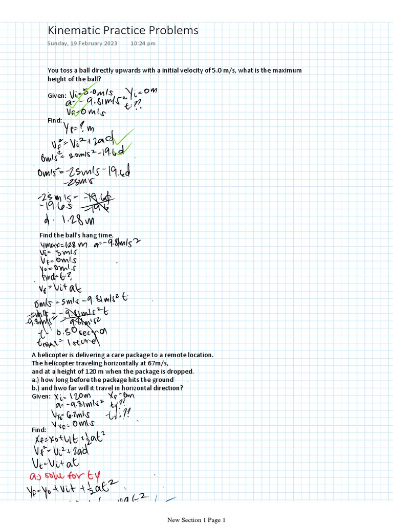 Kinematic Practice Problems PDF | PDF