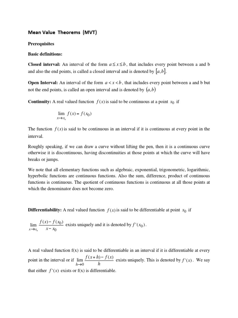 Btech Mean Value Theorem Pdf Curve Continuous Function