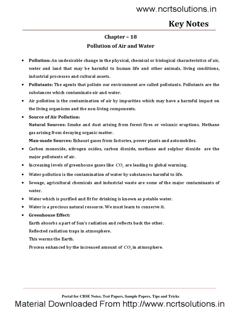 08 Science Key Notes CH 18 Pollution of Air and Water | PDF