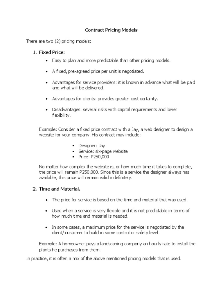 Notes For Contract Pricing | PDF | Pricing | Prices