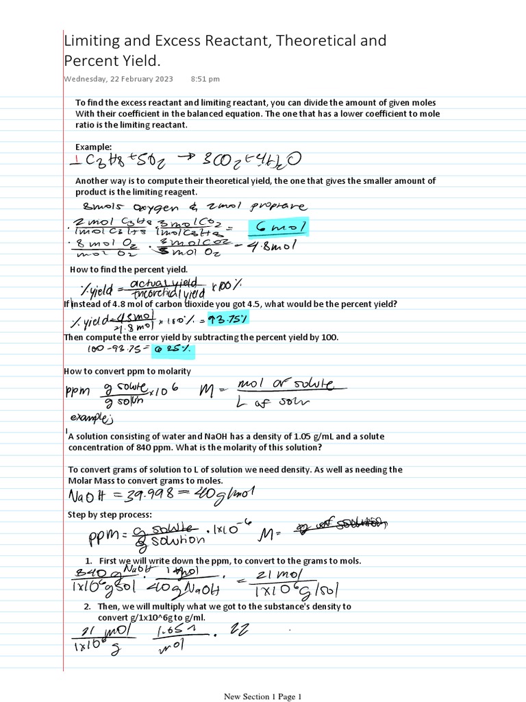 Limiting Reactants and Etc | PDF | Mole (Unit) | Parts Per Notation