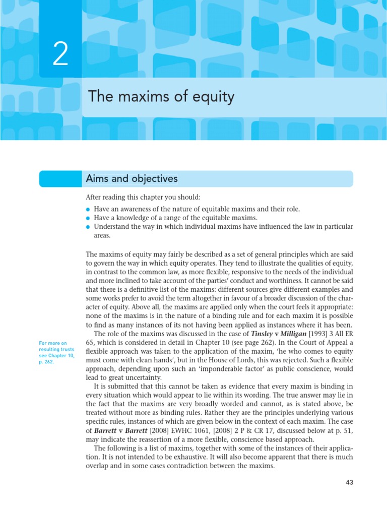 The Maxims of Equity Aims and Objectives | PDF | Equity (Law) | Legal ...