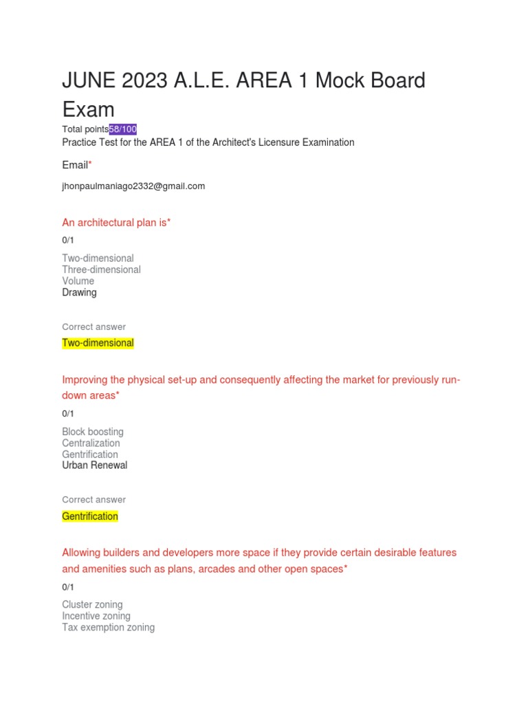 Mock Board Exam Results and Analysis: AREA 1 Practice Test | PDF ...