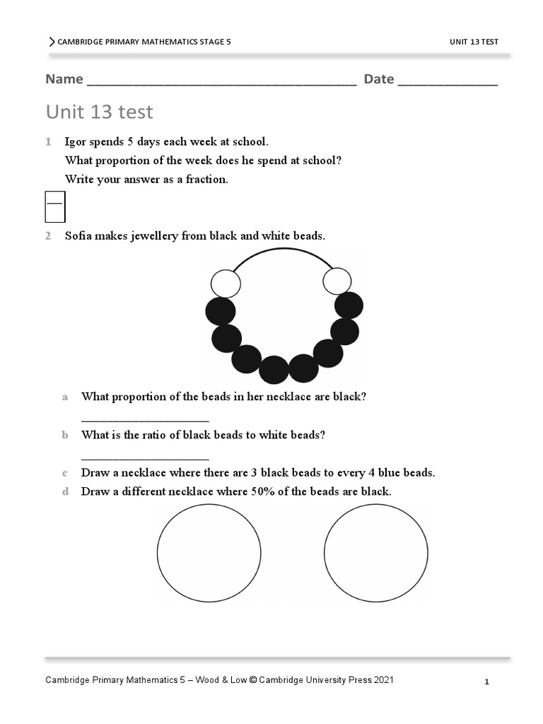 Prim Maths 5 2ed TR Unit 13 Test | PDF