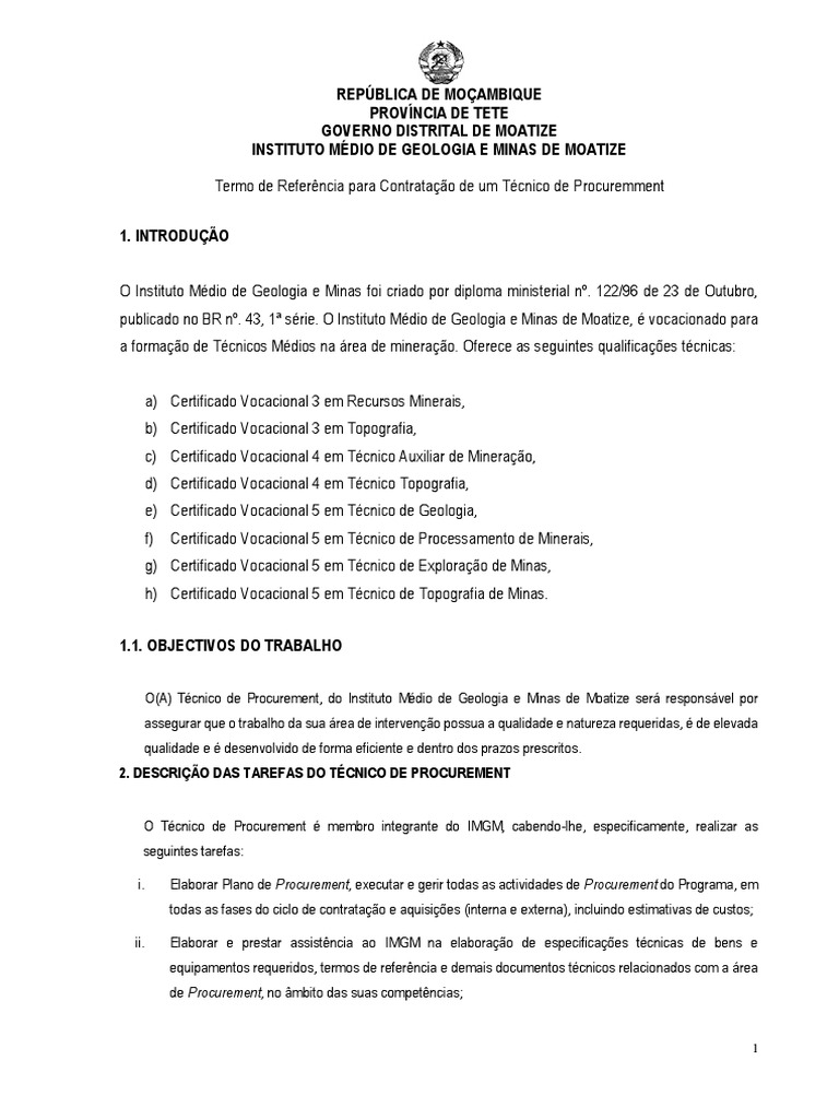 TDR - Imgm-Procurment | PDF | Business | Economias