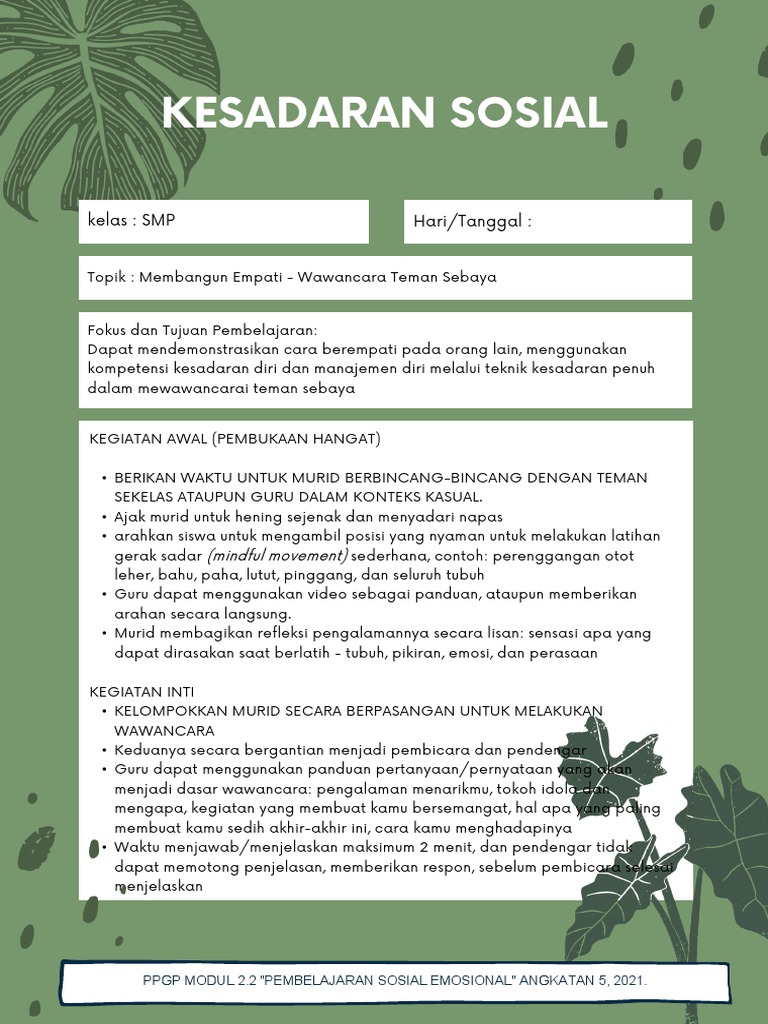 Contoh RPP PSE Kesadaran Sosial | PDF
