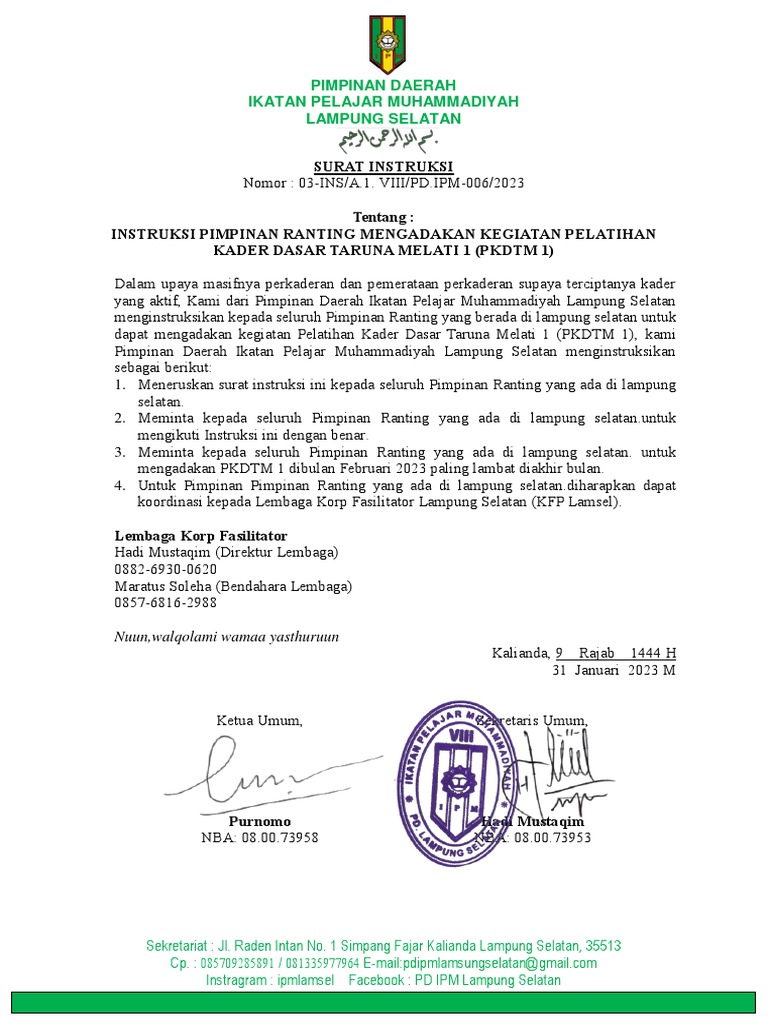 Contoh Surat Instruksi IPM | PDF