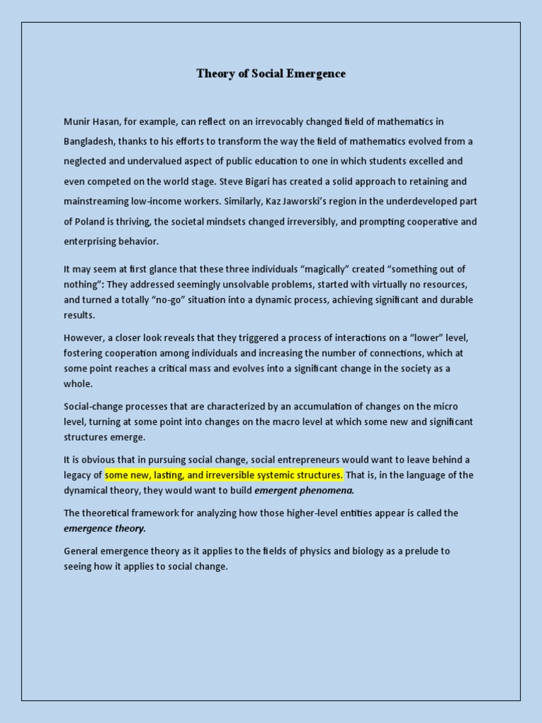 Theory of Social Emergence Notes | Download Free PDF | Emergence | System