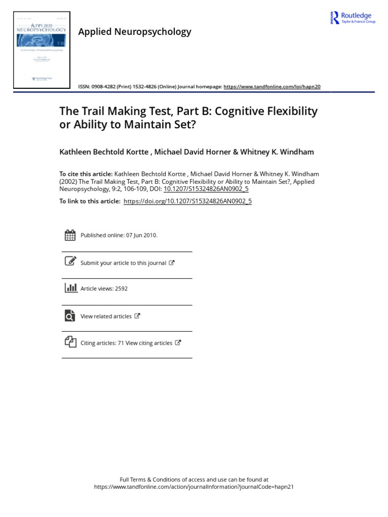 The Trail Making Test Part B Cognitive Flexibility or Ability To ... The Trail Making Test Part B Cognitive Flexibility or Ability To ...