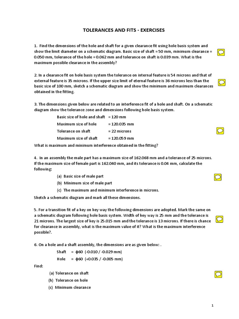 Tolerances and Fits Exercises | PDF | Engineering Tolerance | Engineering